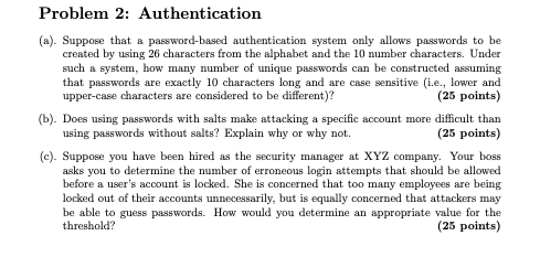 Solved Problem 2: Authentication (a). Suppose that a | Chegg.com