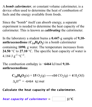 Solved A bomb calorimeter, or constant volume calorimeter, | Chegg.com