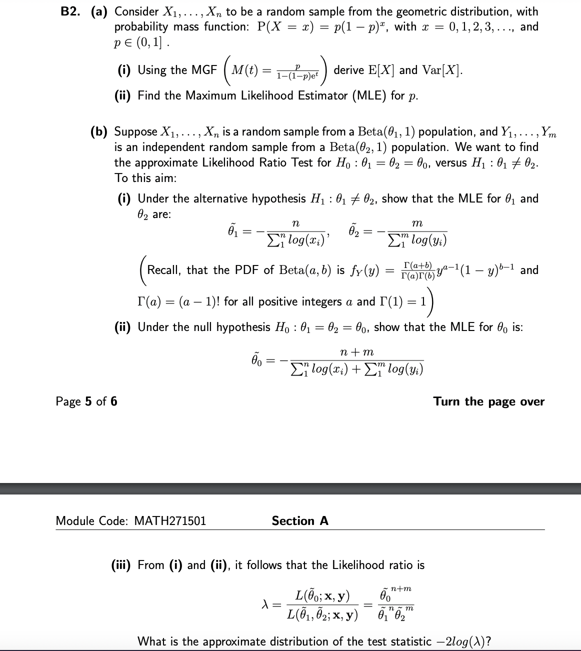 Solved B2. (a) Consider \\( X_{1}, \\ldots, X_{n} \\) to be | Chegg.com