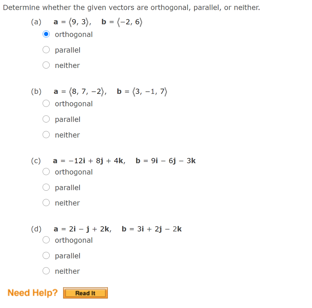 Solved Determine Whether The Given Vectors Are Orthogonal