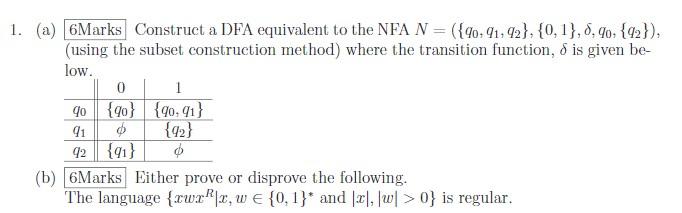 Solved 1. (a) 6Marks Construct a DFA equivalent to the NFA N | Chegg.com