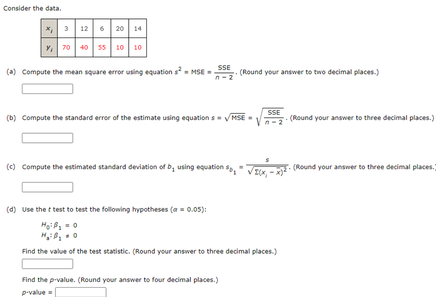 Solved Consider the data. (a) Compute the mean square error | Chegg.com