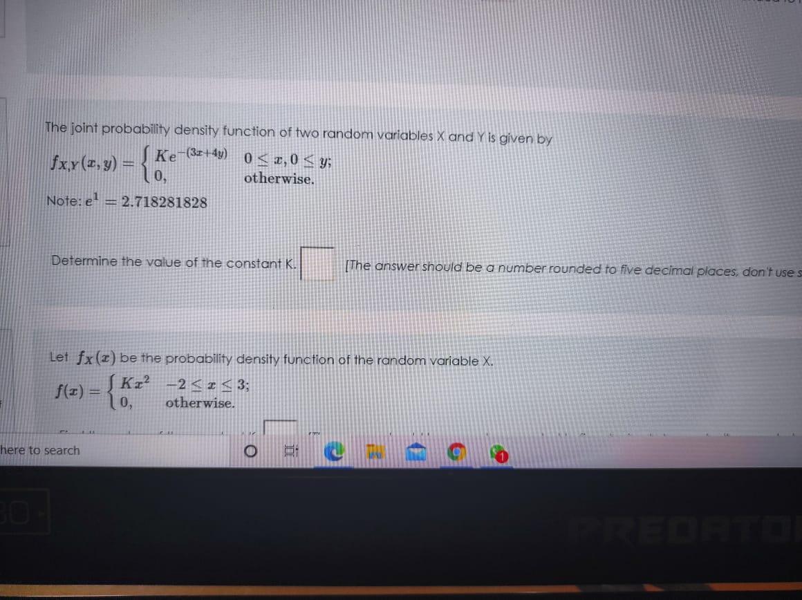 Solved The joint probability density function of two random | Chegg.com