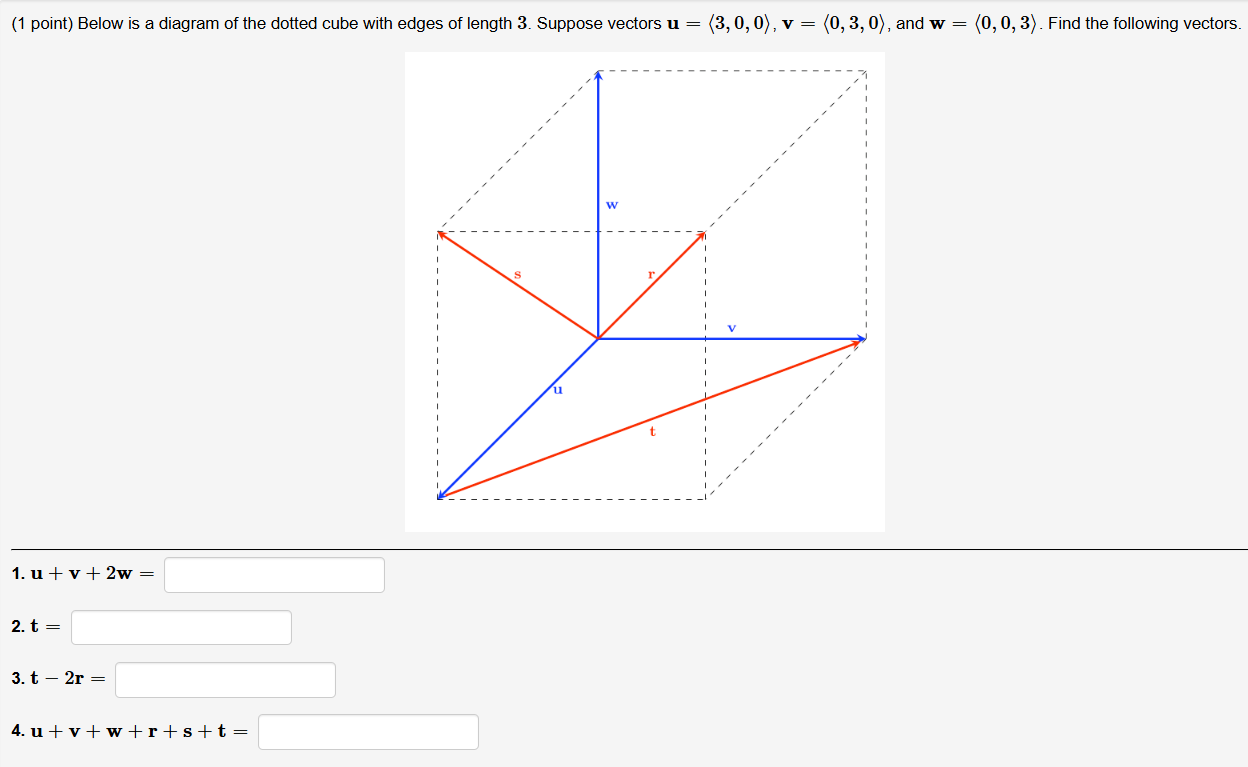 Solved (1 ﻿point) ﻿Below is ﻿a diagram of ﻿the dotted cube | Chegg.com