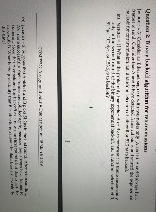 Question 2: Binary backoff algorithm for | Chegg.com