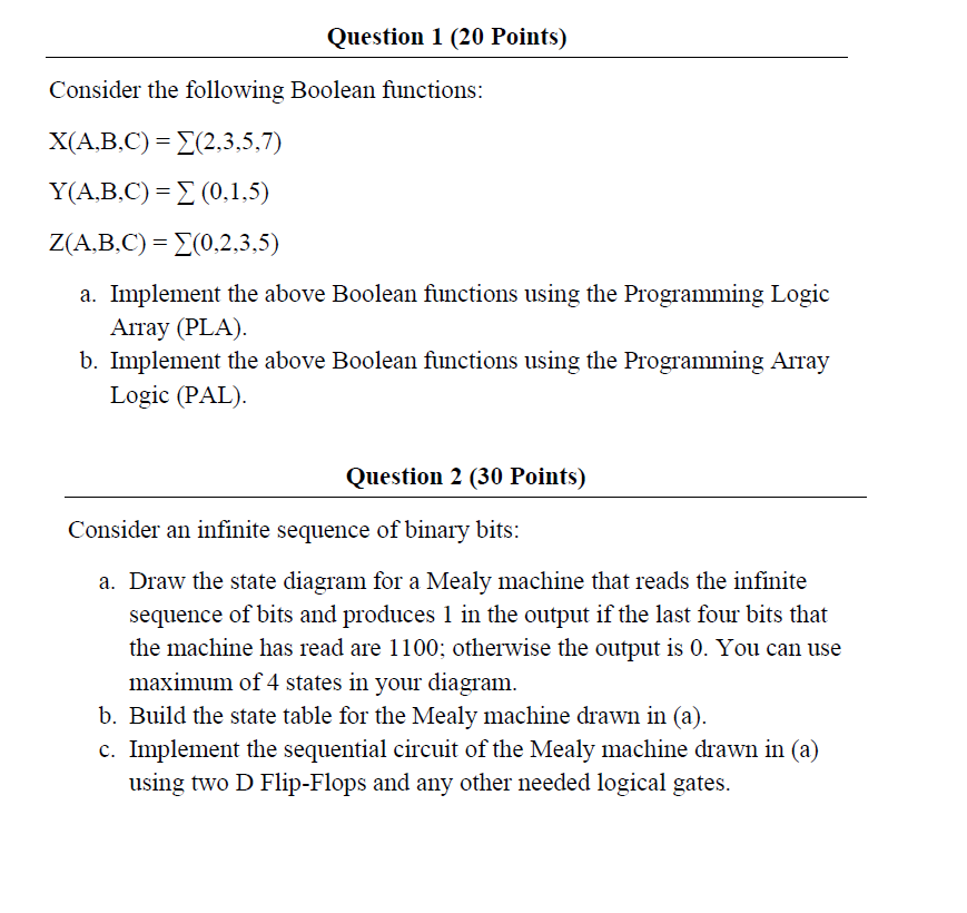 Solved Question 1 (20 Points) Consider the following Boolean | Chegg.com