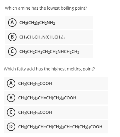 Solved Which amine has the lowest boiling point? A | Chegg.com