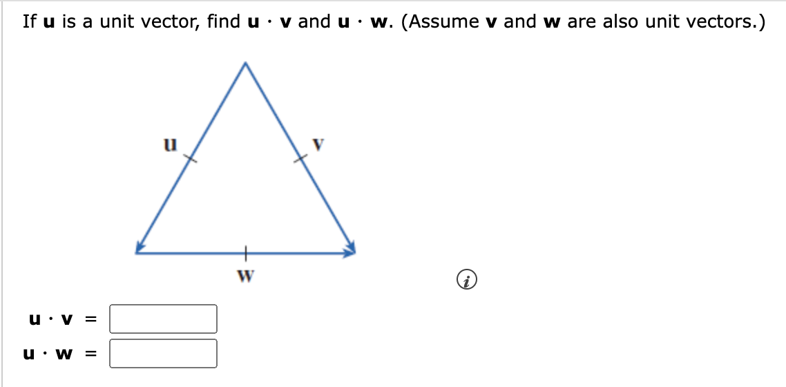 Solved If u is a unit vector, find u :v and u · W. (Assume v | Chegg.com