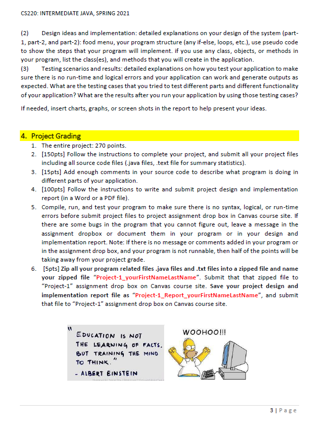 Solved CS220: INTERMEDIATE JAVA, SPRING 2021 Project-1 Fast | Chegg.com