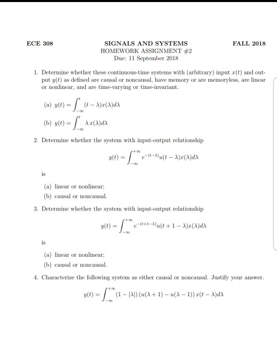 Solved ECE 308 SIGNALS AND SYSTEMS HOMEWORK ASSIGNMENT #2 | Chegg.com