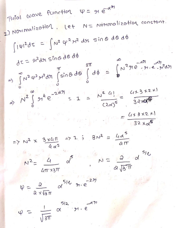 Solved Use A Trial Function ψ Re αr With α As A Variational