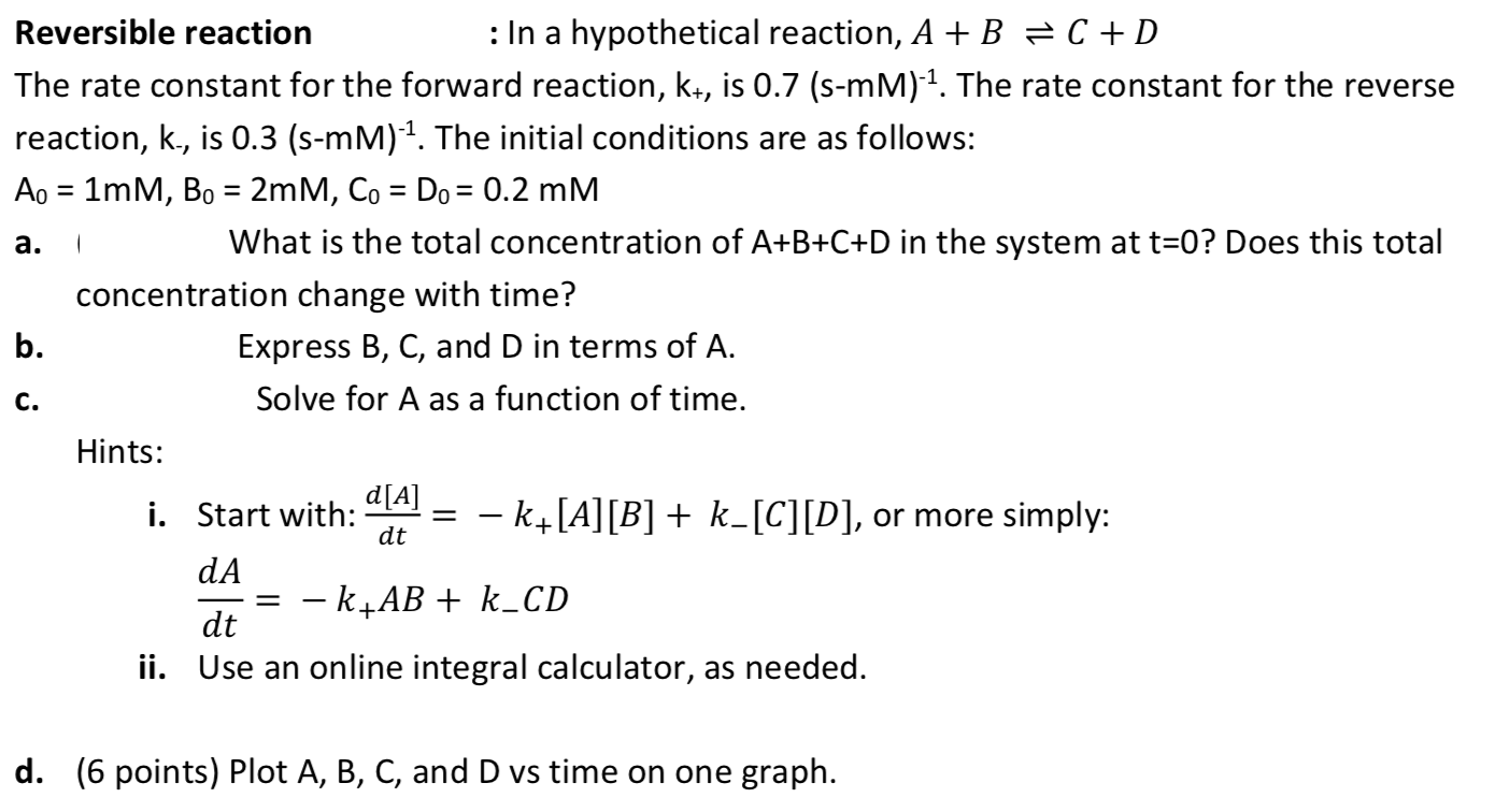 Solved Reversible reaction 1: In a hypothetical reaction, A | Chegg.com