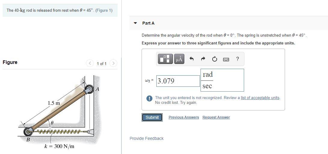 Solved The 40-kg rod is released from rest when 6 = 45°. | Chegg.com