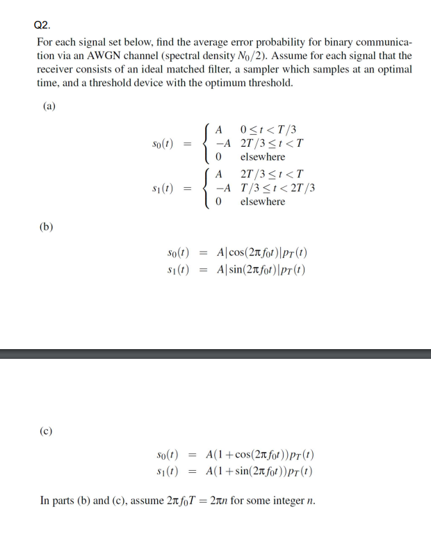 Solved Q2. For each signal set below, find the average error | Chegg.com