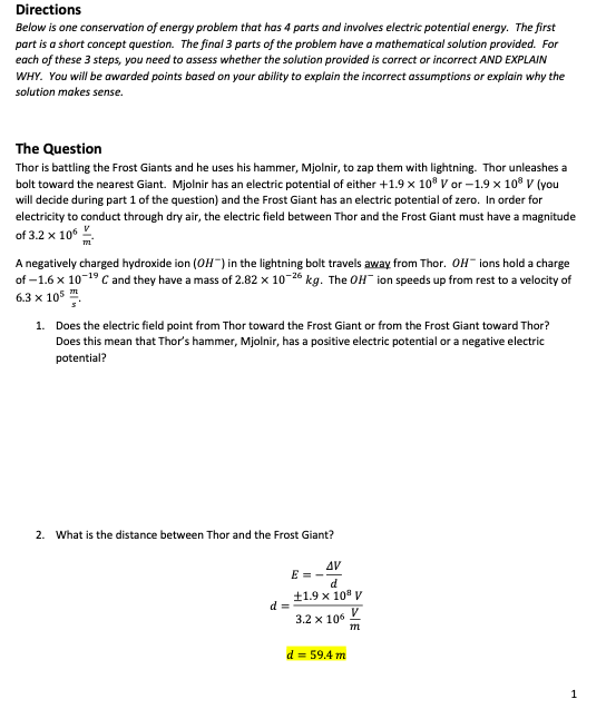 Solved Directions Below is one conservation of energy | Chegg.com