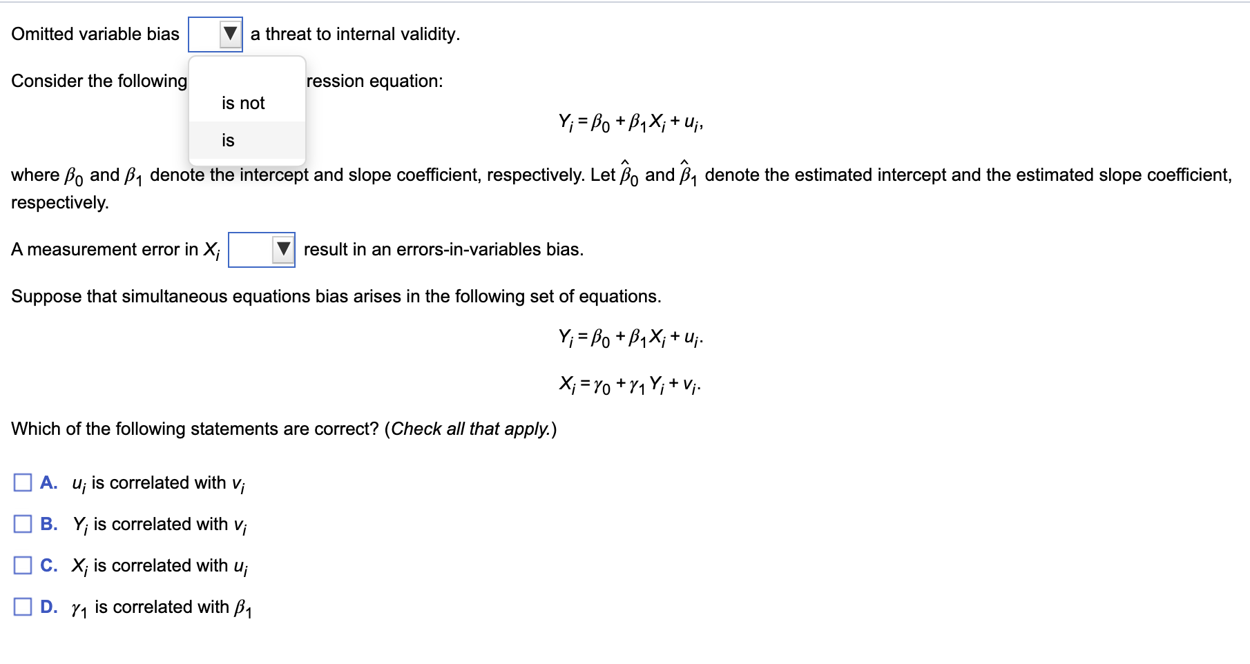 Omitted variable bias a threat to internal validity. | Chegg.com