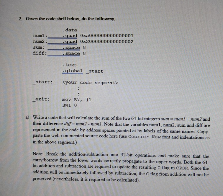2. Given the code shell below, do the following numl: | Chegg.com