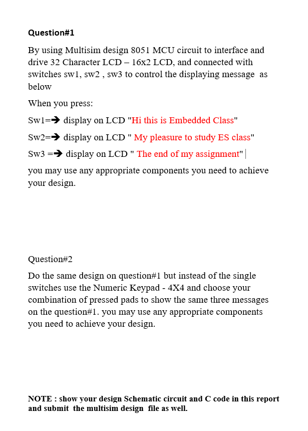 Question#1 By using Multisim design 8051 MCU circuit | Chegg.com