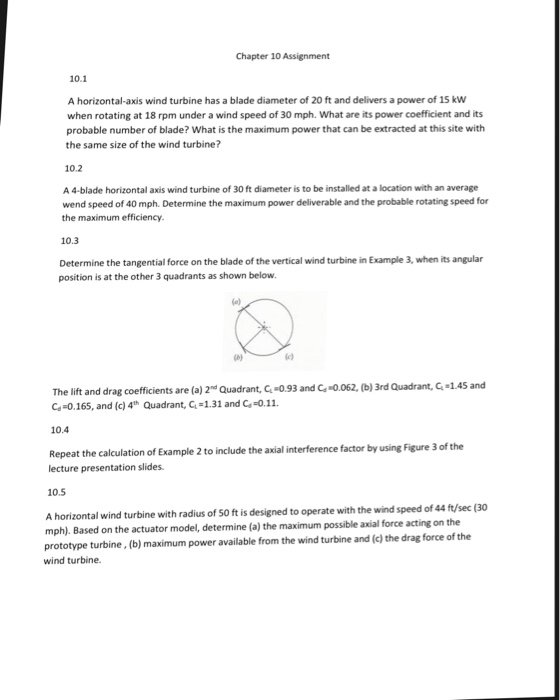 Solved Chapter 10 Assignment 10.1 A horizontal-axis wind | Chegg.com