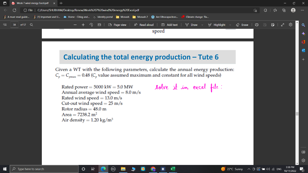 Calculating the total energy production - Tute 6 | Chegg.com