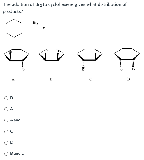 Solved The addition of Br2 to cyclohexene gives what | Chegg.com