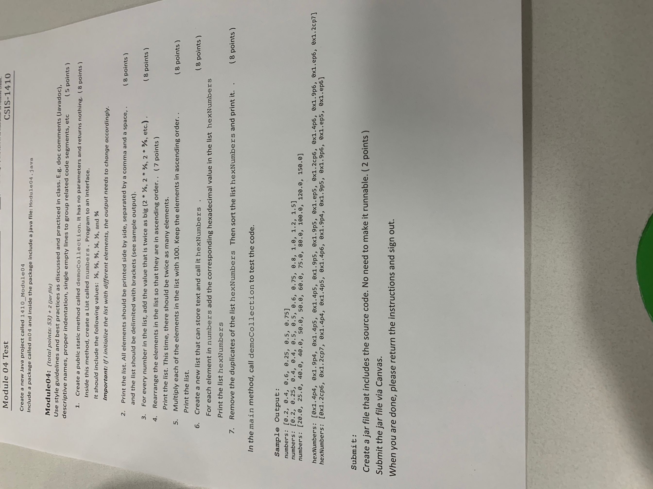 Solved Module 04 Test Csis 1410 Create A New Java Project 