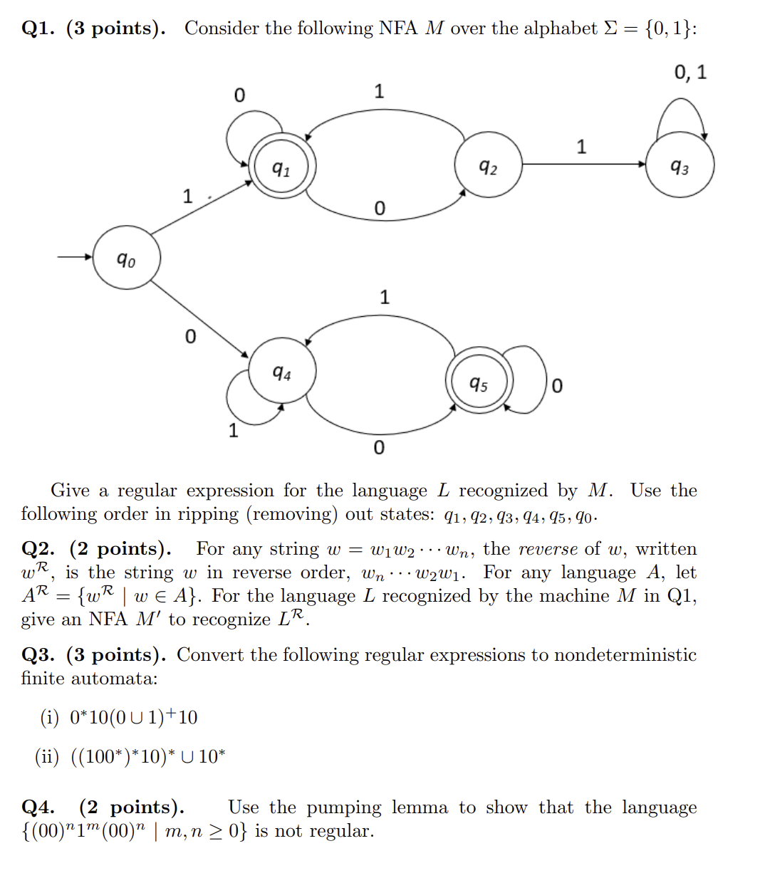 Solved Q1.Consider the following NFA M ﻿over the alphabet | Chegg.com