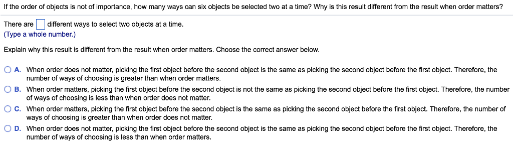 Solved If the order of objects is not of importance, how | Chegg.com