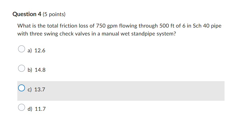 Solved Question 4 (5 ﻿points)What is the total friction loss | Chegg.com