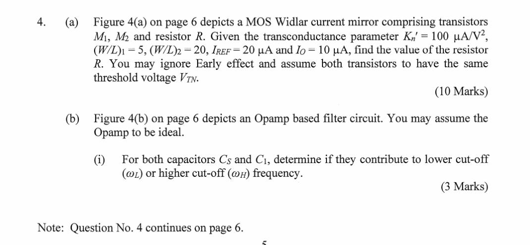 Solved 4. (a) Figure 4(a) on page 6 depicts a MOS Widlar | Chegg.com