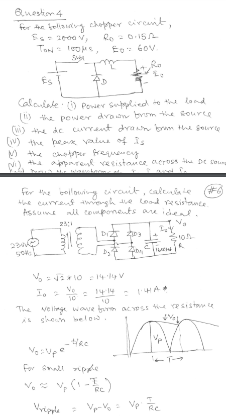 Solved Question 4 Fer the following chopper circunt, \\[ | Chegg.com