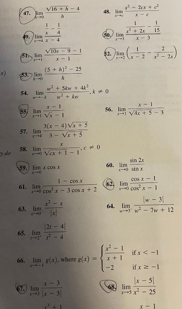 Solved 20x + ² 47. Jim h0 V16 + h - 4 h 48. lim 10 . C 1 1 1 | Chegg.com