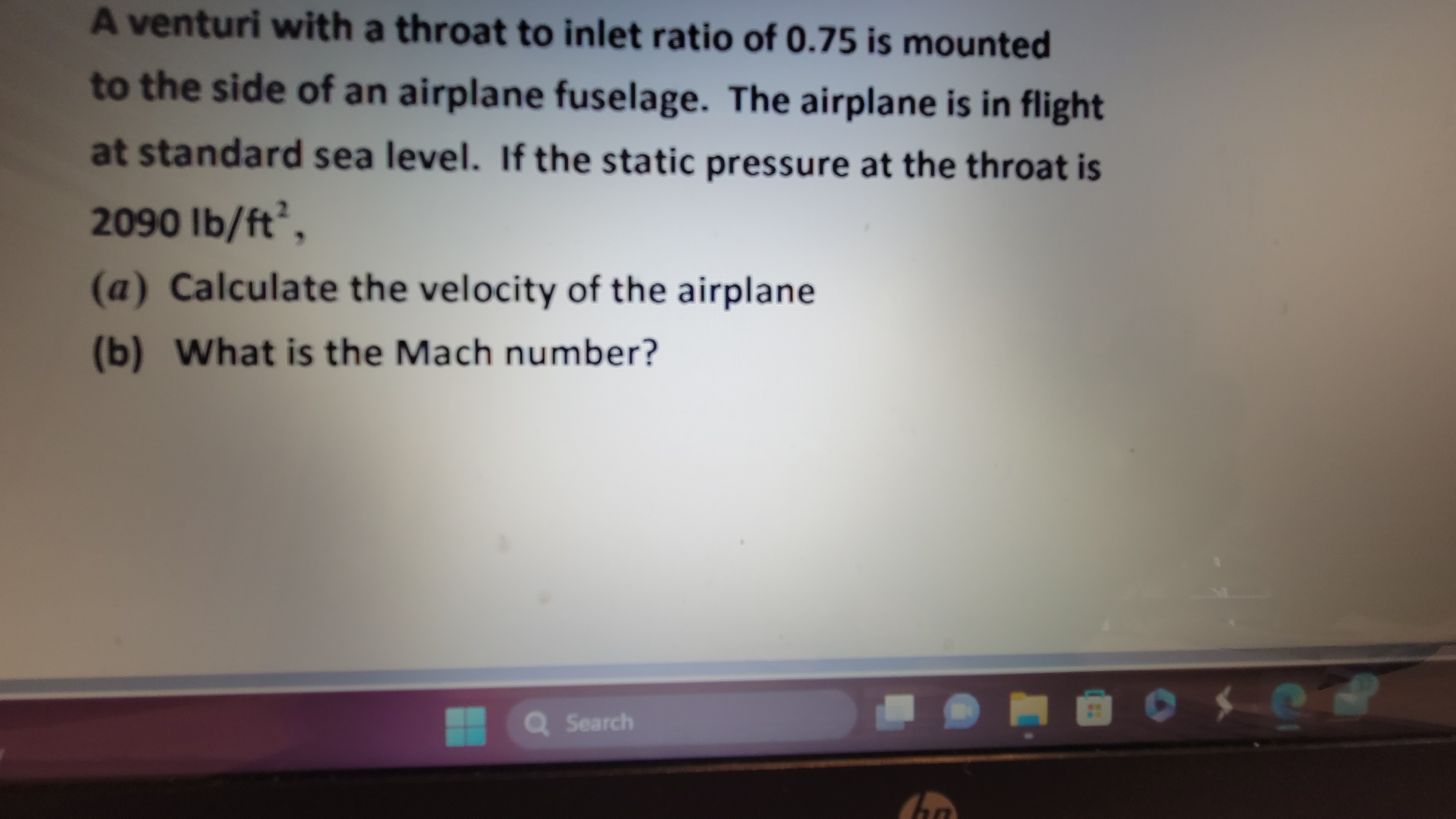 A venturi with a throat to inlet ratio of 0.75 is | Chegg.com