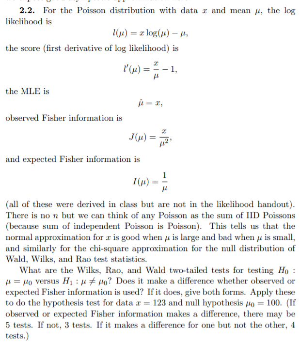 2.2. For the Poisson distribution with data x and | Chegg.com