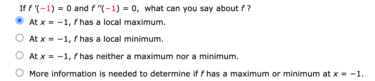Solved Suppose f" is continuous on (-0, 0). If f'(-1) = 0 | Chegg.com