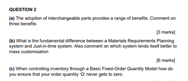 Solved QUESTION 2 (a) The adoption of interchangeable parts | Chegg.com
