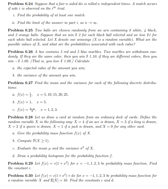 Solved Problem 0.24 Suppose that a fair n-sided die is | Chegg.com