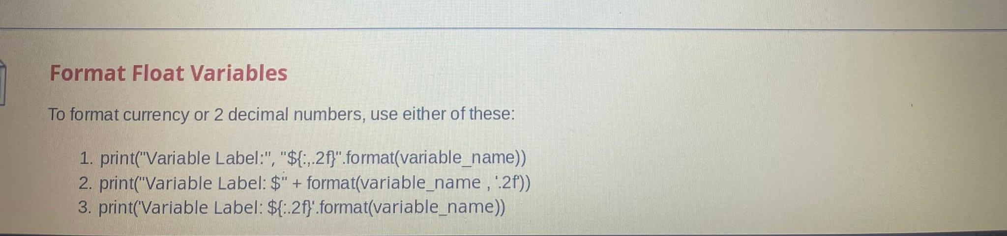 Solved Format Float Variables To format currency or 2 | Chegg.com