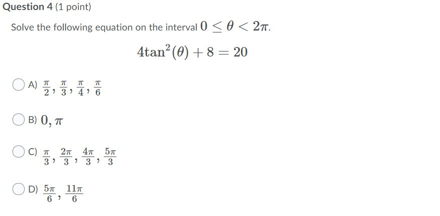 Solved Question 4 (1 point) Solve the following equation on | Chegg.com