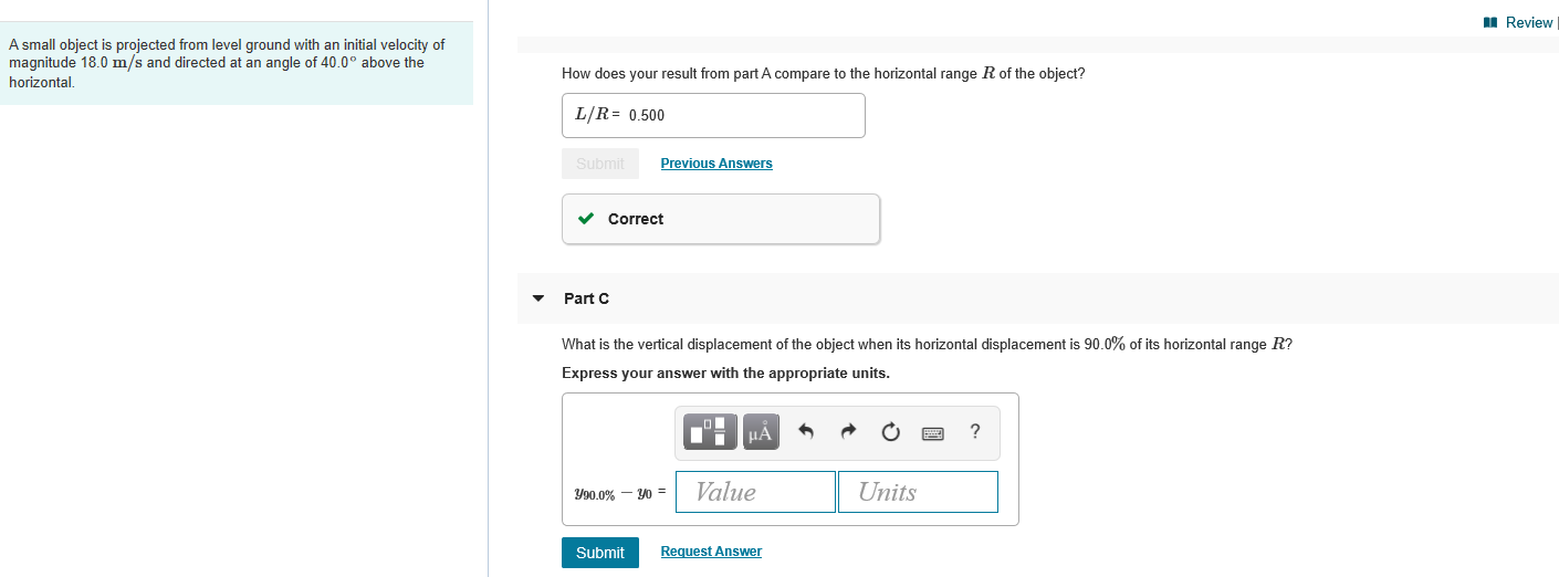 Solved Review A small object is projected from level ground | Chegg.com