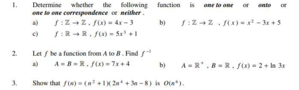 Solved 1. function is one to one or onto or Determine | Chegg.com