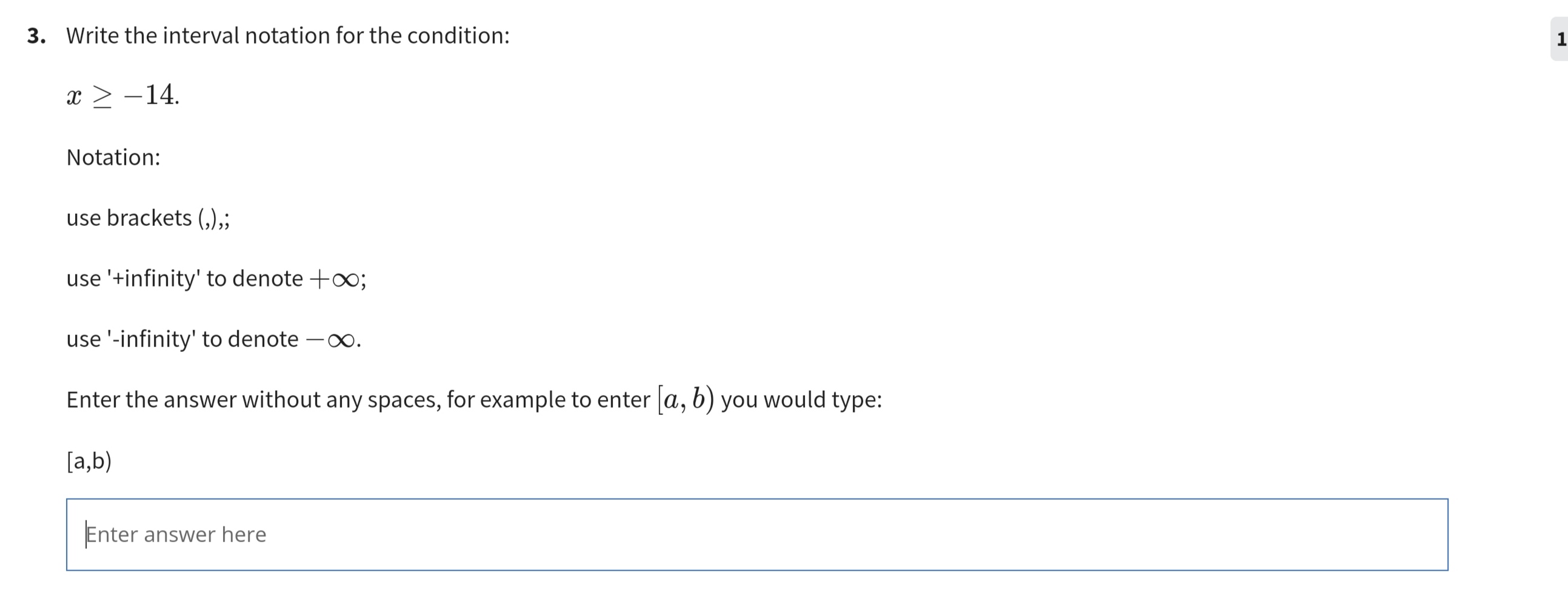 Solved 3. Write the interval notation for the condition: | Chegg.com