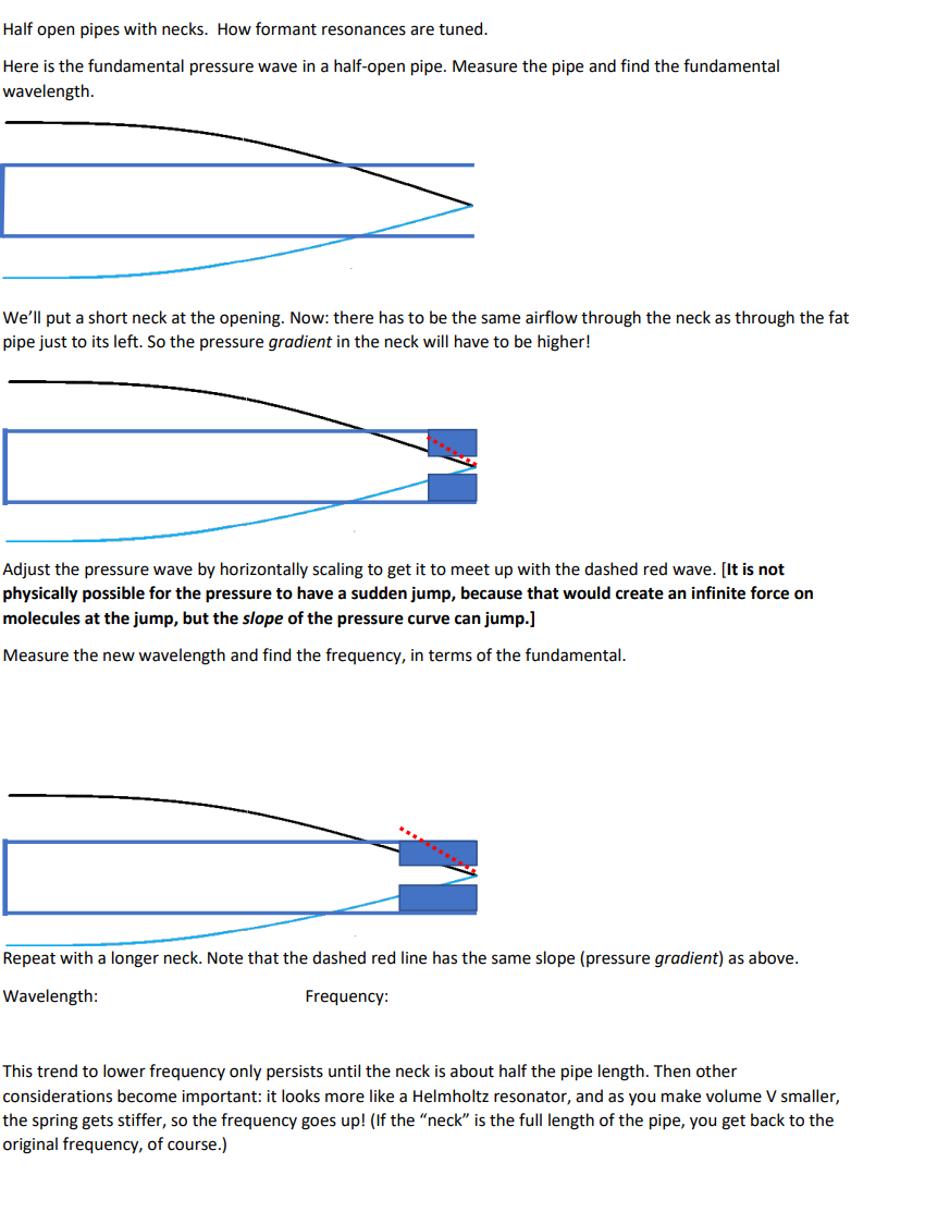 Half open pipes with necks. How formant resonances | Chegg.com