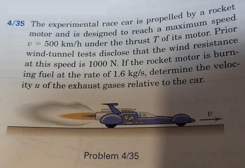 Solved 4/35 The experimental race car is propelled by a | Chegg.com