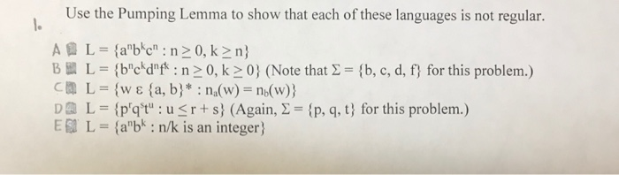Solved Discrete Math Pumping Lemma. Please complete parts D | Chegg.com
