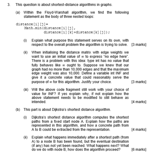 Solved 3. This question is about shortest-distance | Chegg.com