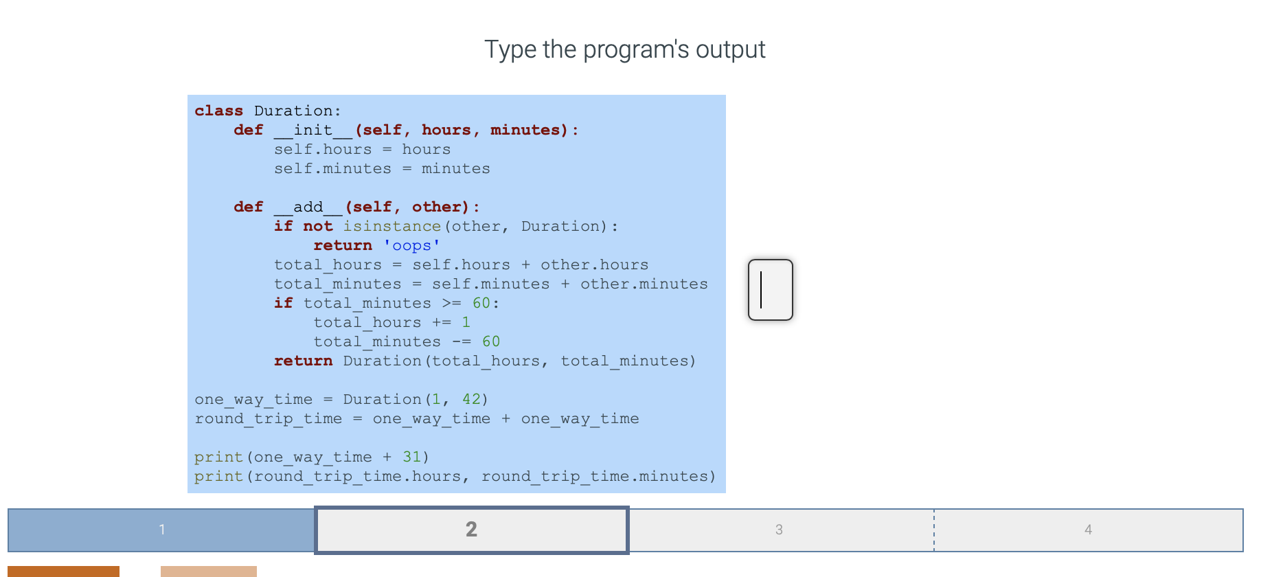 Solved Type the program's output class Duration: def init | Chegg.com