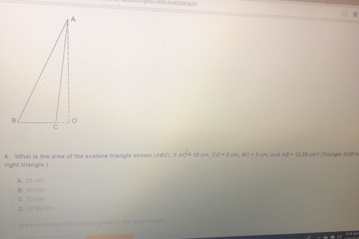 Solved B. What is the area of the scalene triangle shown | Chegg.com