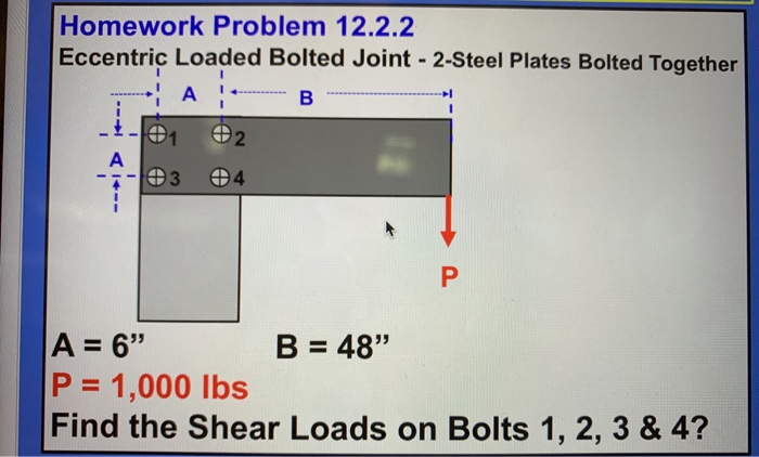Solved Homework Problem 12.2.2 Eccentric Loaded Bolted Joint | Chegg.com