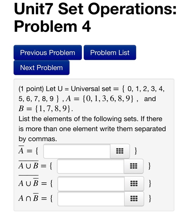Solved Unit7 Set Operations: Problem 4 Previous Problem | Chegg.com